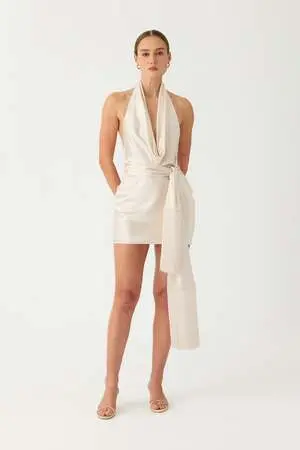 SAU LEE Solene Satin Mini Dress With Cowl Neck And Tassel Detail