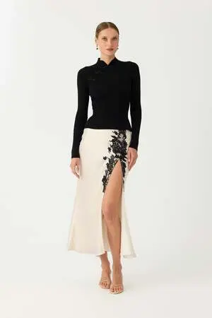 SAU LEE Elva Satin Skirt With Lace Detailing