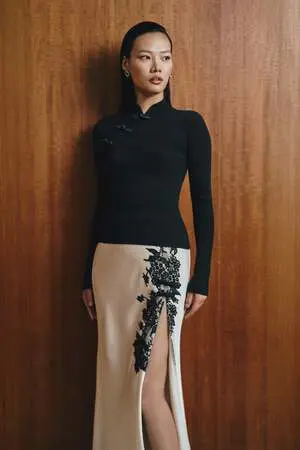 SAU LEE Petar Knit Top With Mandarin Collar - Black