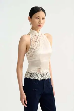 SAU LEE Elva Satin Top - Pearl
