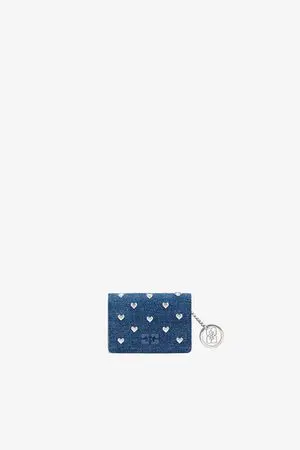 GANNI Bou Card Holder With Flap Heart Studs