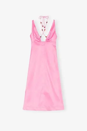 GANNI Double Satin Halter-neck Dress - Pink