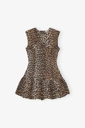 GANNI Leopard Print Cotton Mini Dress - Mixed