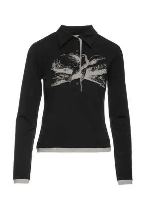 CONQUISTA Top With A Grey Print - Black