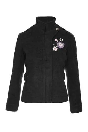 CONQUISTA Dark Grey Short Mouflon Jacket With Belt Detail - Black