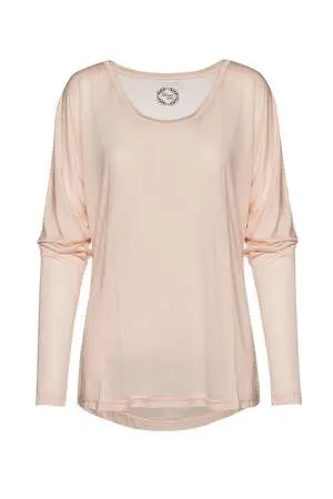 CONQUISTA Light Pink Top With Batwing Sleeves - Orange