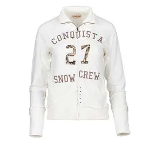 CONQUISTA Neutrals Long Sleeve Ecru Cardigan With Print & Embroidery Detail - Beige