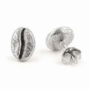 MOTHER NATURE JEWELRY Coffee Bean Earrings, Handmade Minimalist Studs Nature Jewelry, Sterling - Silver