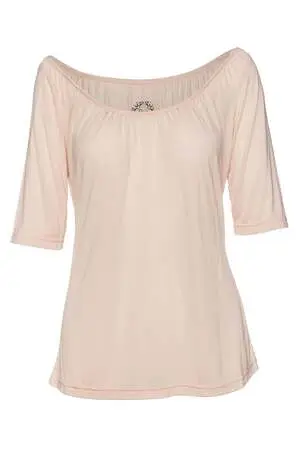 CONQUISTA Elbow Sleeve Light Pink Top - Orange
