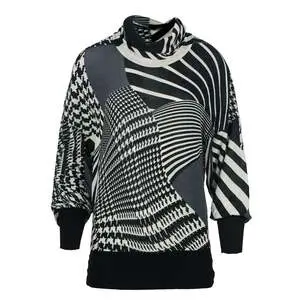 CONQUISTA Knit Polo Neck Top With Batwing Sleeves - Black