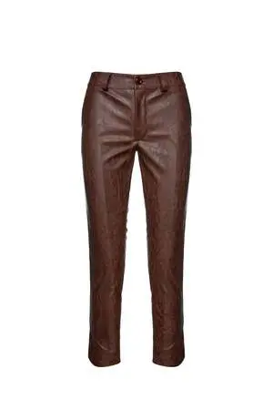 CONQUISTA Chocolate Faux Moire Leather Pants - Brown