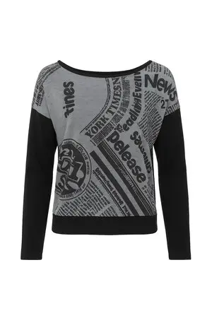 CONQUISTA Print & Sheer Low Back Top - Black