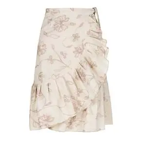 CONQUISTA Neutrals Ecru Embroidered Floral Wrap Ruffle Skirt - Beige