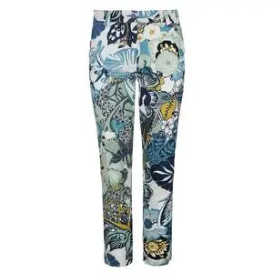 CONQUISTA Floral Cotton Pants In & Green Shades - Blue