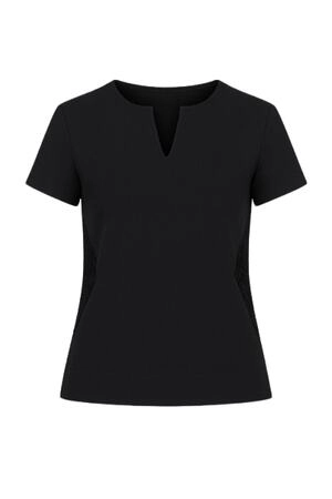 CONQUISTA Short Sleeve V Neck Top - Black