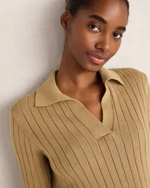 HAVEN WELL WITHIN Organic Cotton Ribbed Short Sleeve Polo Sweater