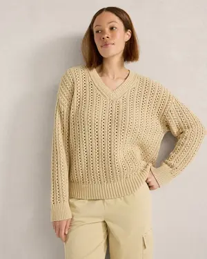 HAVEN WELL WITHIN Textured Cotton Blend V-neck Sweater - Cortado