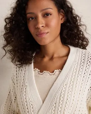 HAVEN WELL WITHIN Textured Cotton Blend Belted Cardigan - Ivory