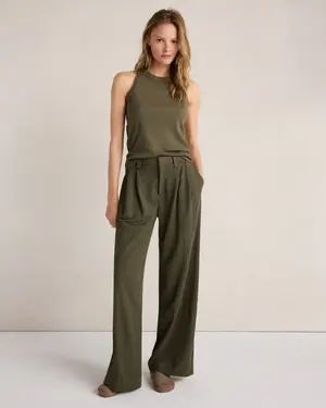 HAVEN WELL WITHIN Double Knit Pleated Wide Leg Trousers - Grape Leaf