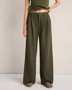 HAVEN WELL WITHIN Double Knit Pleated Wide Leg Trousers - Nightfall