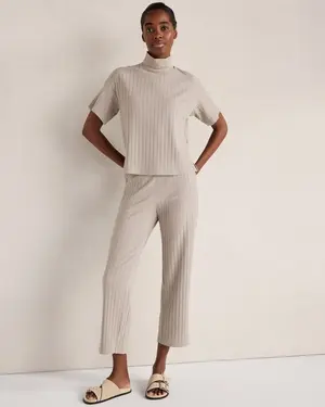 HAVEN WELL WITHIN Ribbed Straight Leg Pants - Mushroom