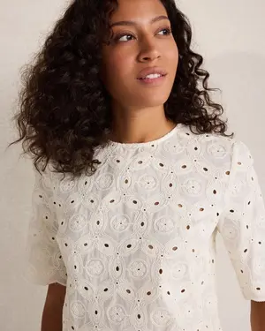 HAVEN WELL WITHIN Organic Cotton Eyelet Short Sleeve Top