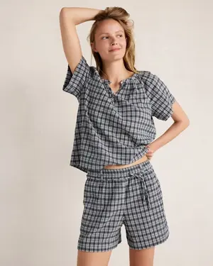 HAVEN WELL WITHIN Crepe Gauze Plaid Shorts