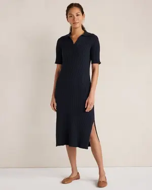 HAVEN WELL WITHIN Organic Cotton Ribbed Midi Dress - Nightfall