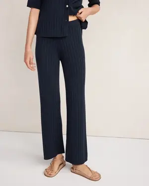 HAVEN WELL WITHIN Organic Cotton Ribbed Wide Leg Pants - Nightfall