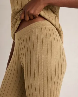 HAVEN WELL WITHIN Organic Cotton Ribbed Wide Leg Pants - Nightfall