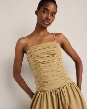 HAVEN WELL WITHIN Organic Cotton Poplin Ruched Bodice Maxi Dress