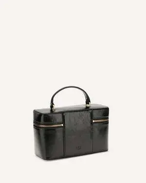 Pinko Classic Leather Beauty Case With Top Handle And Shoulder Strap - Black