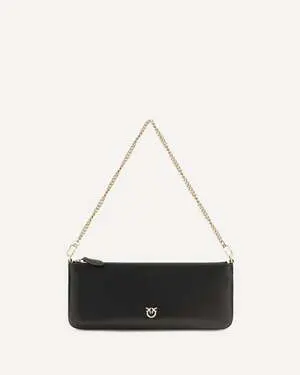 Pinko Horizontal Flat Leather Shoulder Bag - Black