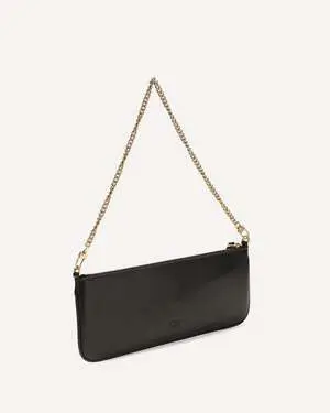Pinko Horizontal Flat Leather Shoulder Bag - Black