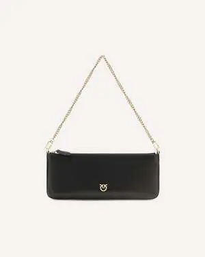 Pinko Horizontal Flat Leather Shoulder Bag - Black