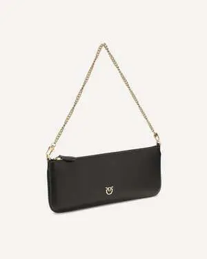Pinko Horizontal Flat Leather Shoulder Bag - Black