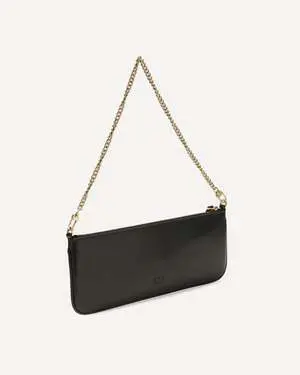 Pinko Horizontal Flat Leather Shoulder Bag - Black