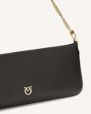 Pinko Horizontal Flat Leather Shoulder Bag - Black