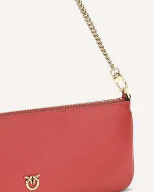 Pinko Horizontal Flat Leather Shoulder Bag With Chain Strap - Red