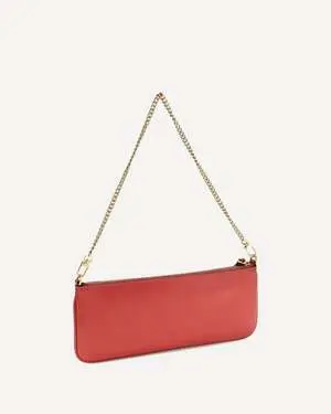 Pinko Horizontal Flat Leather Shoulder Bag With Chain Strap - Red