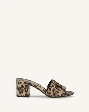 Dolce & Gabbana Leopard Print Leather Mules - Beige