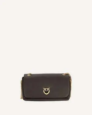 Pinko Love Birds Click Soft Horizontal Leather Shoulder Bag - Brown