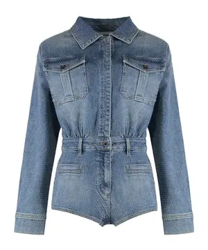 SELF-PORTRAIT Denim Jumpsuit - Blue