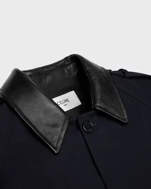 Celine Cotton And Wool Gabardine Jacket With Leather Trim