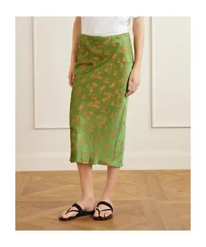 Dries Van Noten Floral Print Satin Midi Skirt