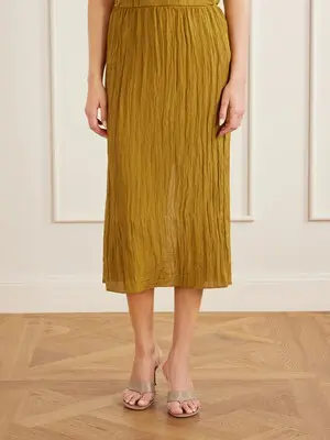 Tibi Crinkle Charmeuse Midi Skirt - Brown