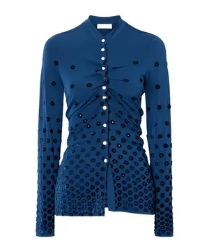 Rabanne Gathered Flocked Jersey Blouse - Blue
