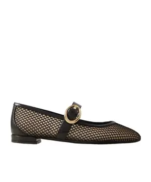 STUART WEITZMAN Arabella Buckled Mesh Mary Jane Flats