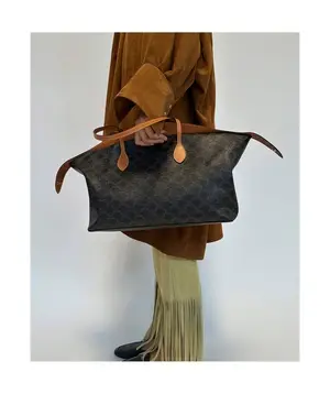 Celine Large Duffle Bag In Triomphe Canvas And Natural Calfskin - Honey-colored