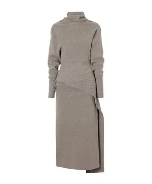 LANVIN Embellished Wool-blend Turtleneck Midi Dress - Gray